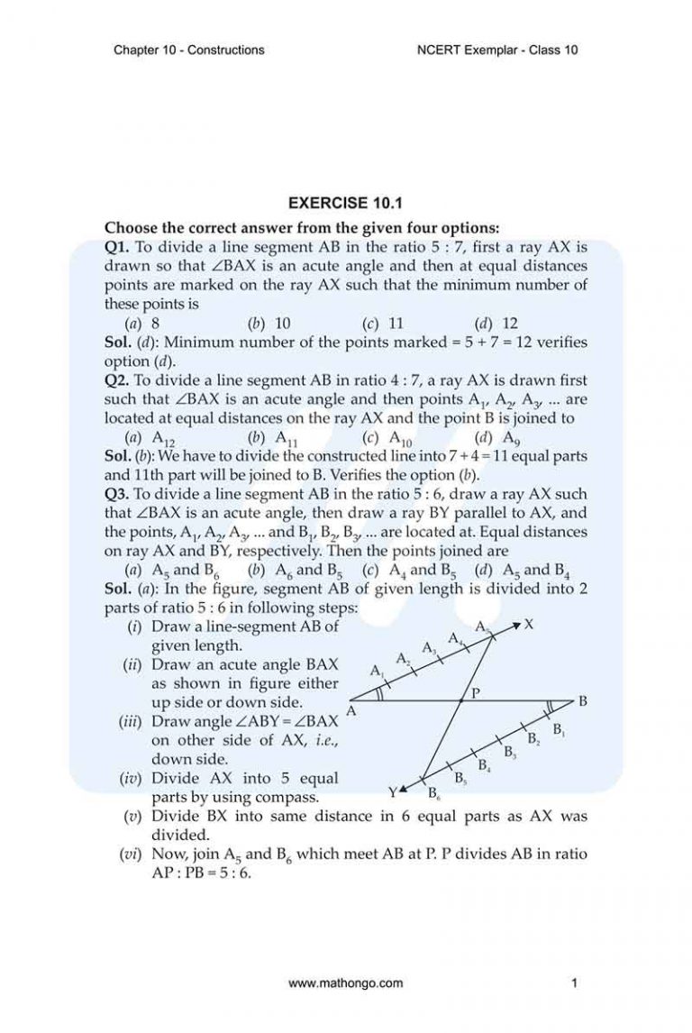 NCERT Exemplar for Class 10 Maths Chapter 10 – MathonGo
