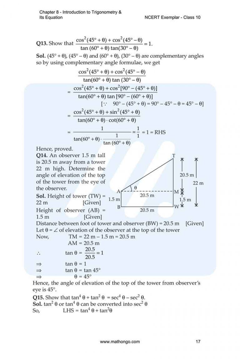 NCERT Exemplar for Class 10 Maths Chapter 8 – MathonGo