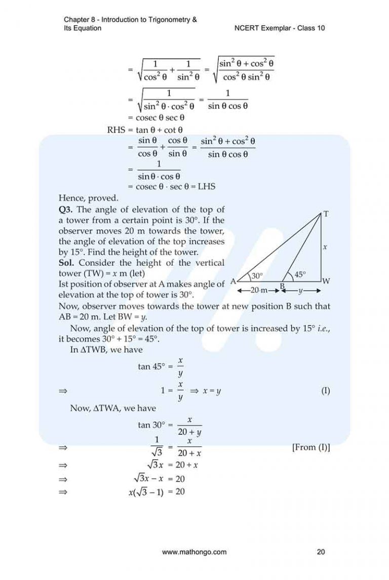 NCERT Exemplar for Class 10 Maths Chapter 8 – MathonGo