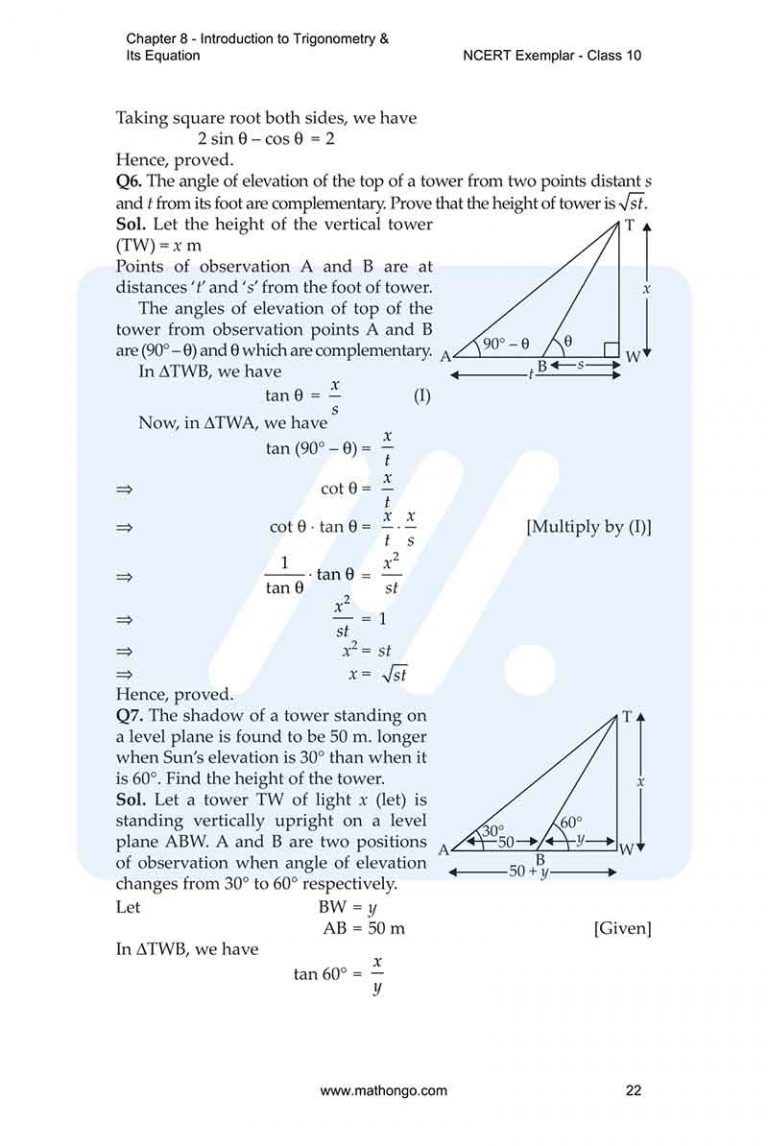 NCERT Exemplar for Class 10 Maths Chapter 8 – MathonGo