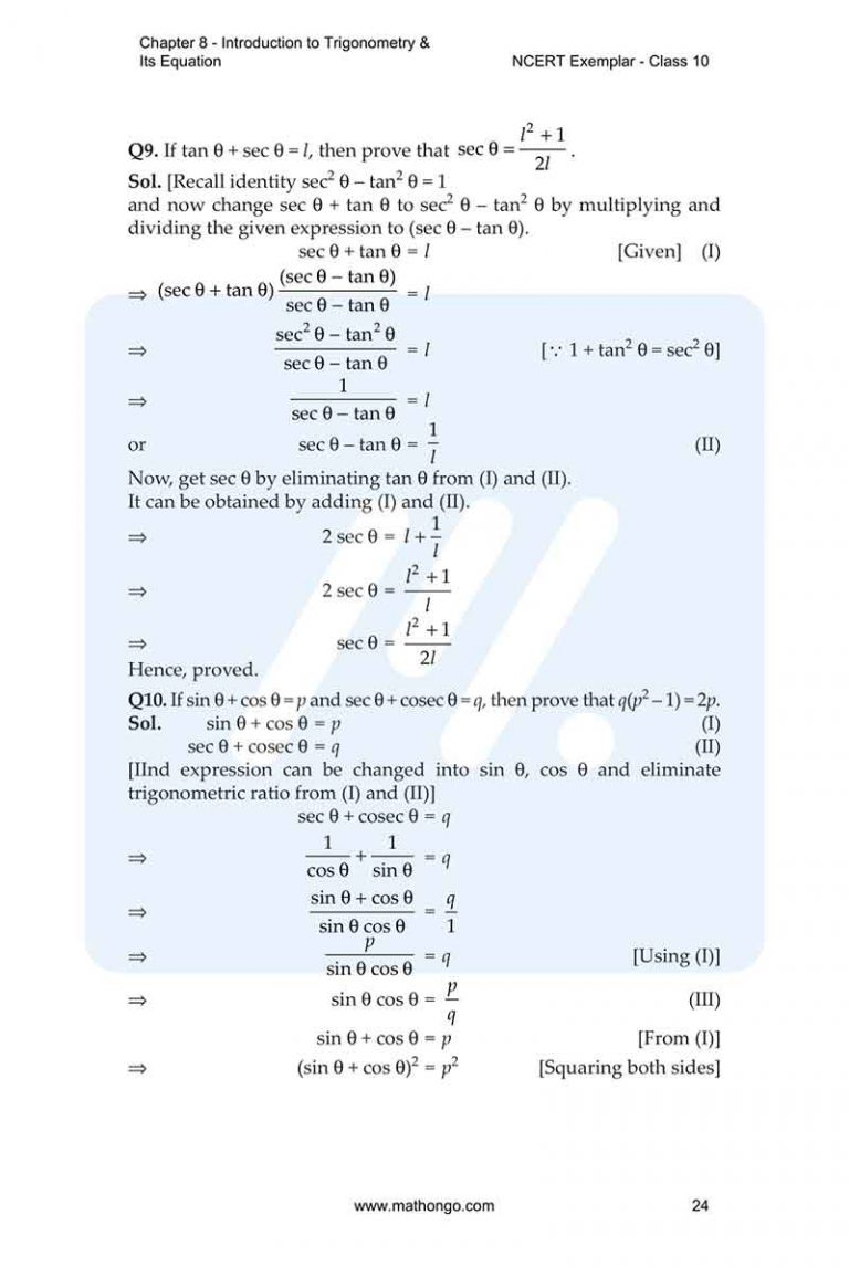 NCERT Exemplar for Class 10 Maths Chapter 8 – MathonGo
