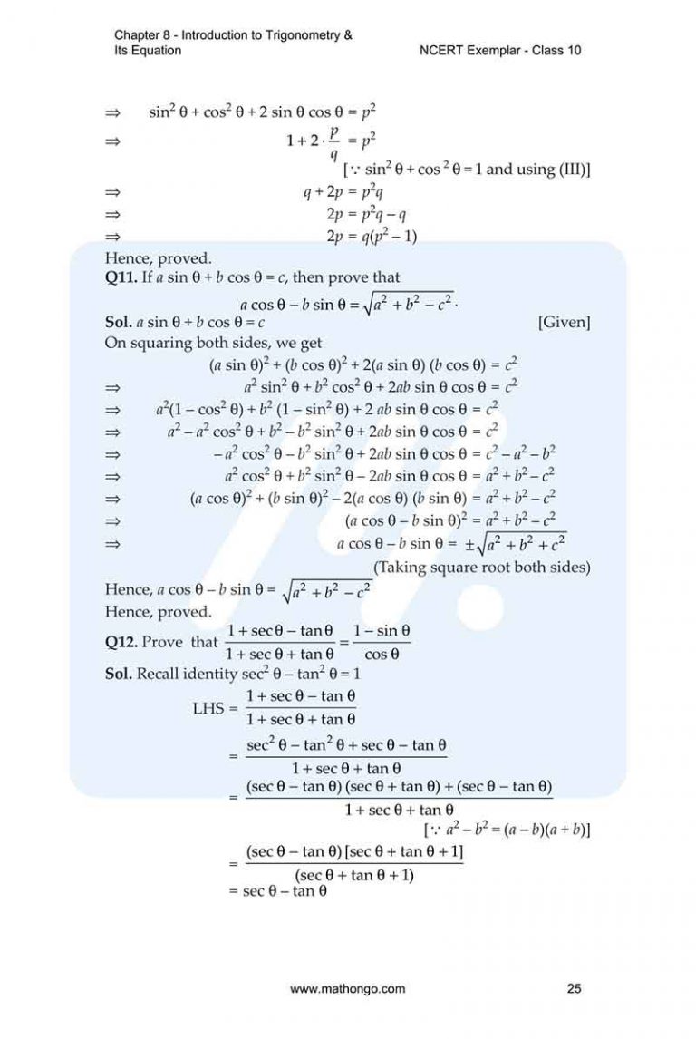 NCERT Exemplar for Class 10 Maths Chapter 8 – MathonGo