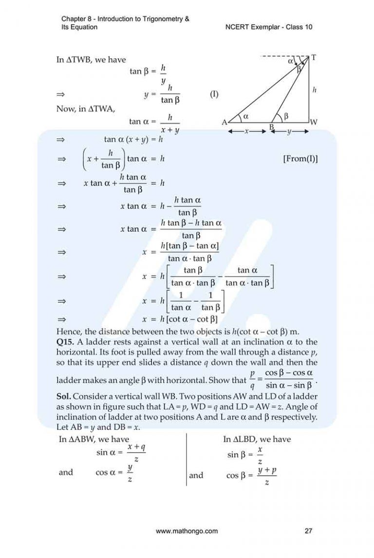NCERT Exemplar for Class 10 Maths Chapter 8 – MathonGo