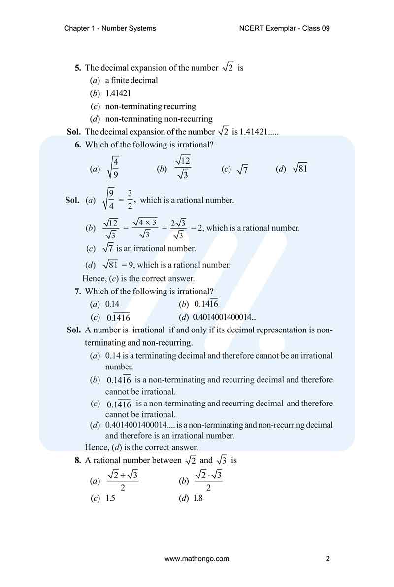NCERT Exemplar for Class 9 Maths Chapter 1 – MathonGo