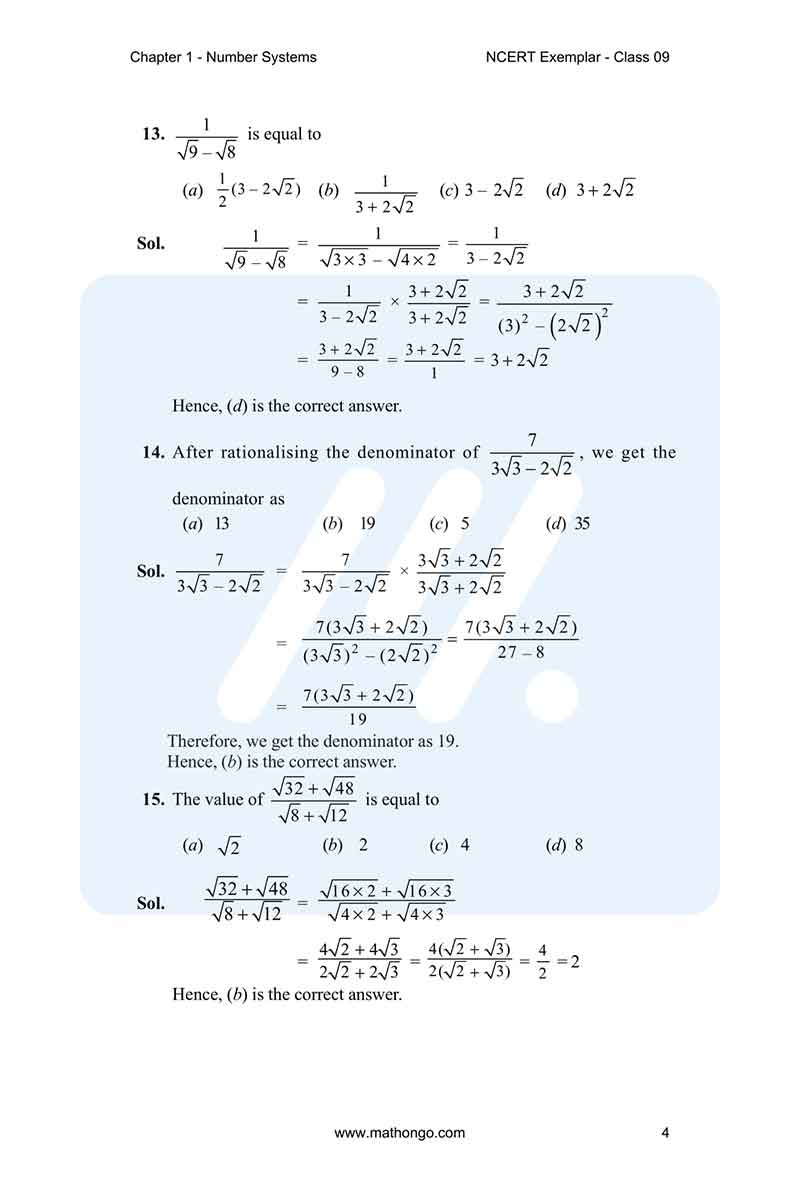 NCERT Exemplar for Class 9 Maths Chapter 1 – MathonGo