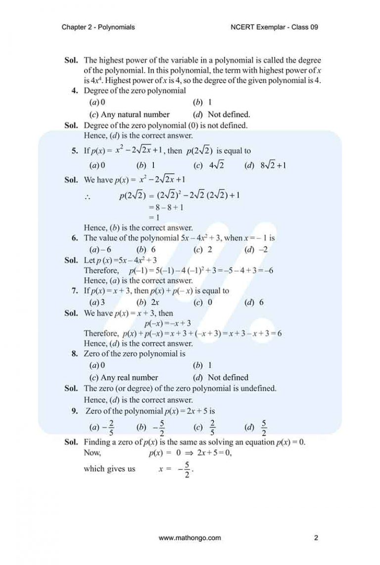 NCERT Exemplar for Class 9 Maths Chapter 2 – MathonGo