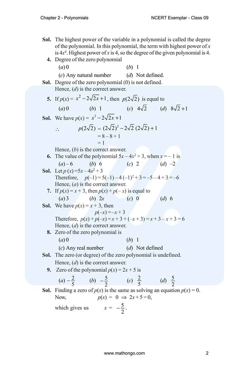 NCERT Exemplar for Class 9 Maths Chapter 2 – MathonGo