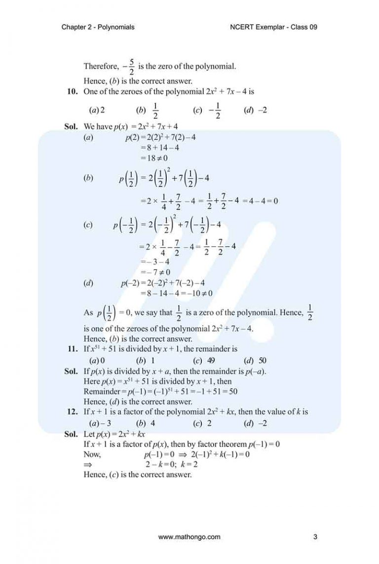 NCERT Exemplar for Class 9 Maths Chapter 2 – MathonGo