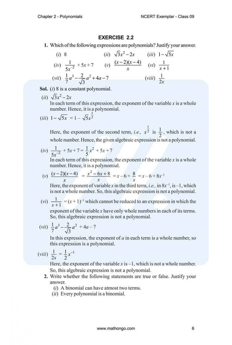 NCERT Exemplar for Class 9 Maths Chapter 2 – MathonGo