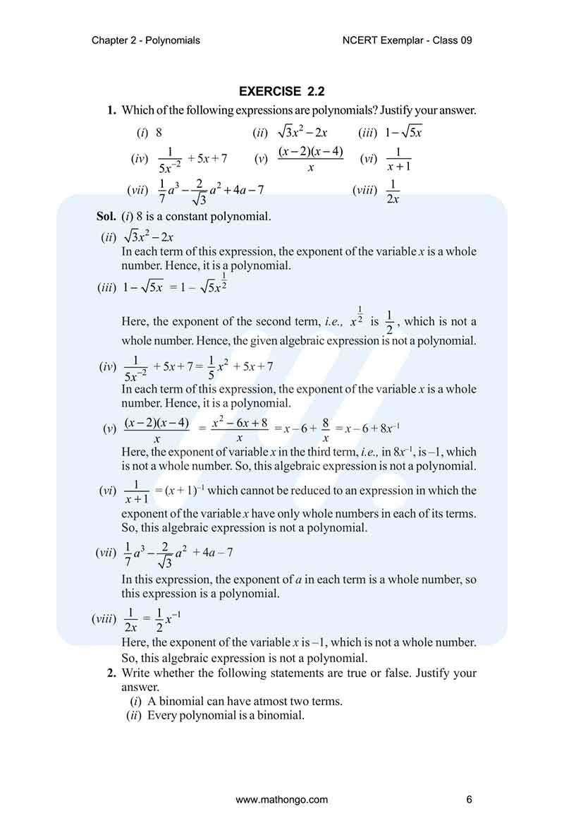 NCERT Exemplar for Class 9 Maths Chapter 2 – MathonGo