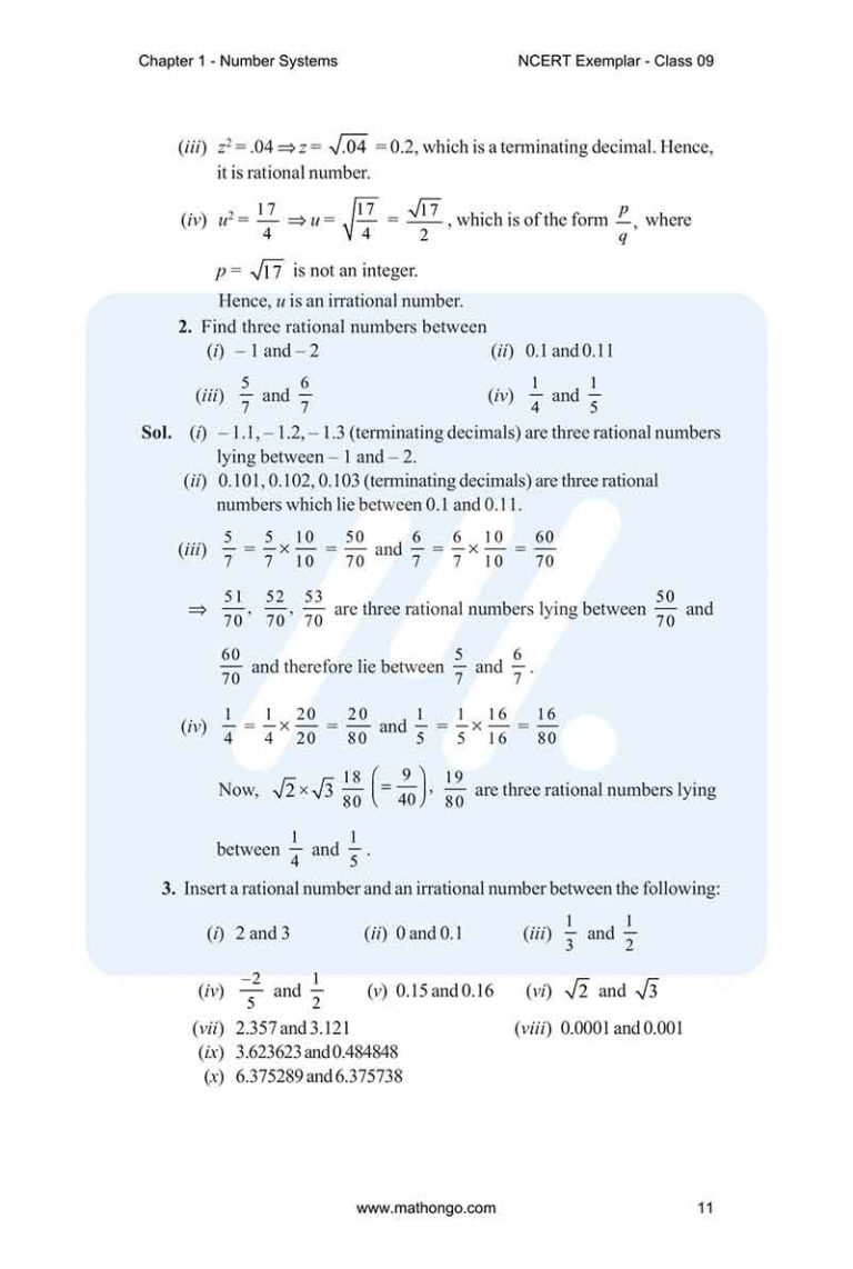 NCERT Exemplar for Class 9 Maths Chapter 1 – MathonGo