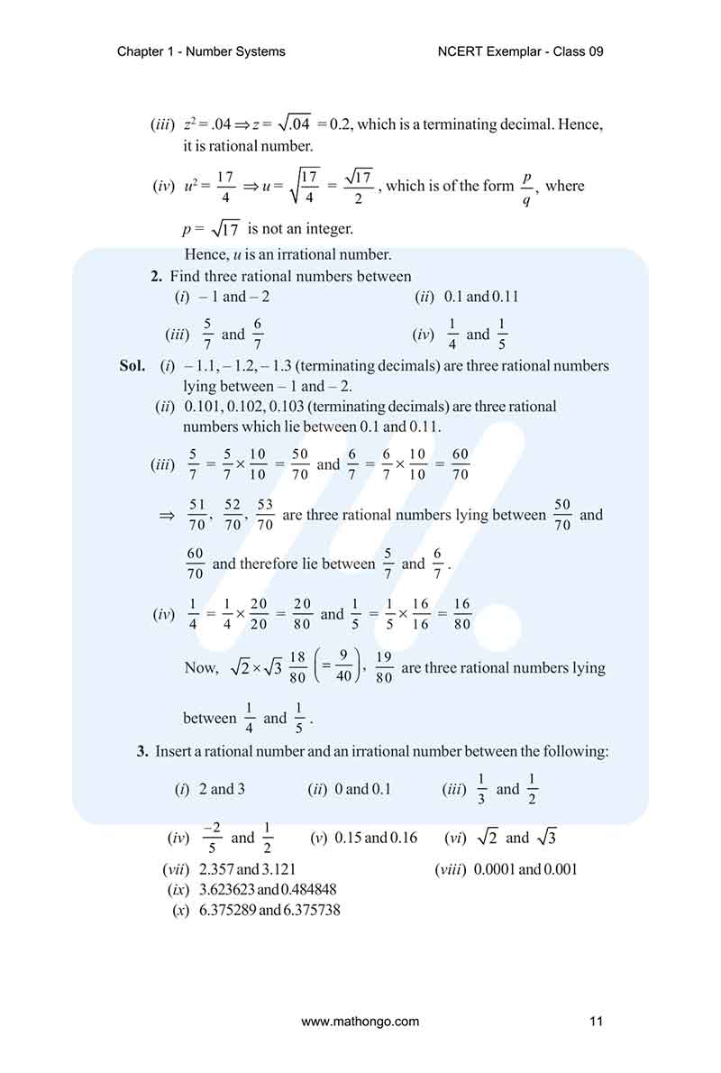 NCERT Exemplar for Class 9 Maths Chapter 1 – MathonGo