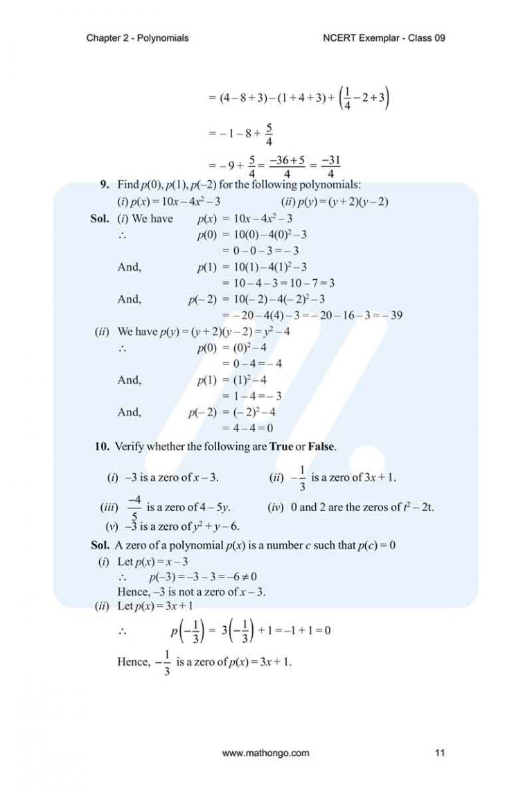NCERT Exemplar for Class 9 Maths Chapter 2 – MathonGo