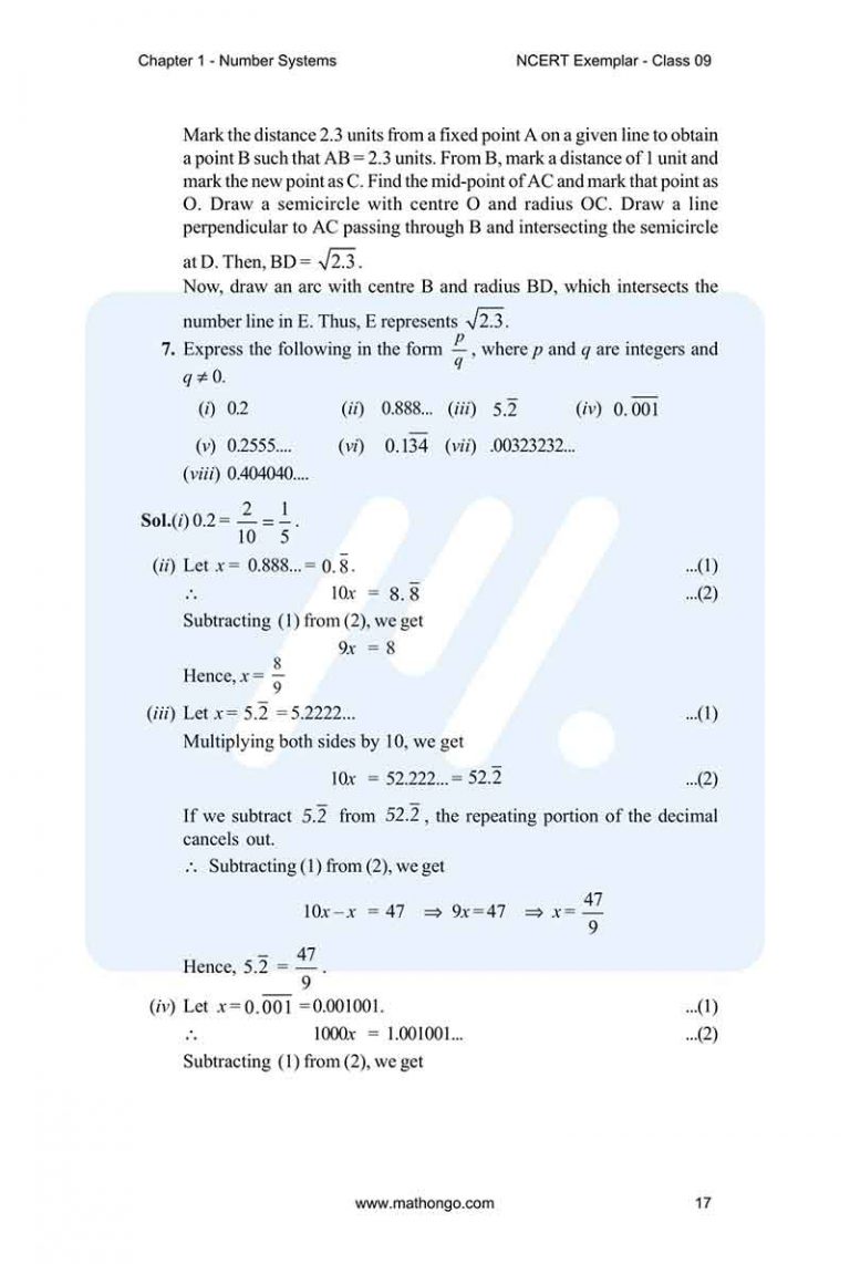 NCERT Exemplar for Class 9 Maths Chapter 1 – MathonGo
