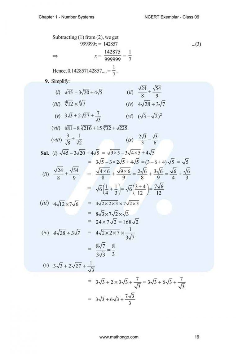 NCERT Exemplar for Class 9 Maths Chapter 1 – MathonGo