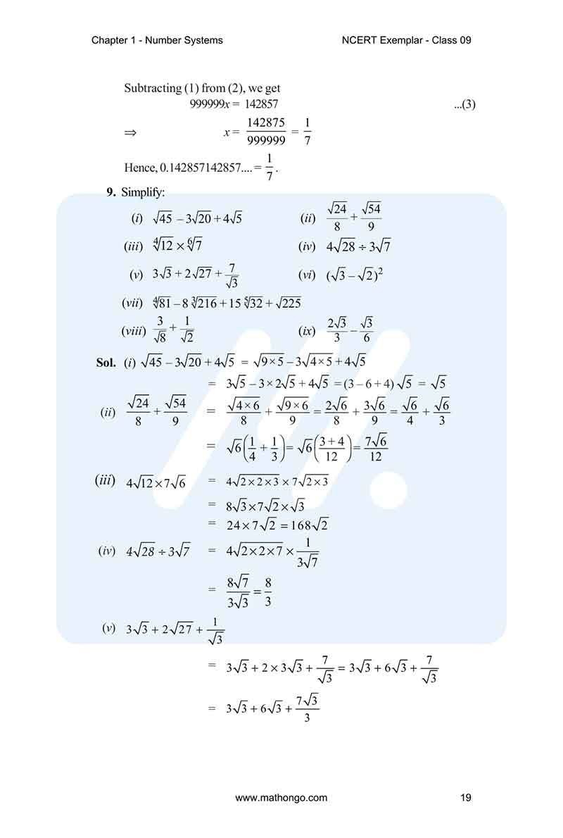 NCERT Exemplar for Class 9 Maths Chapter 1 – MathonGo