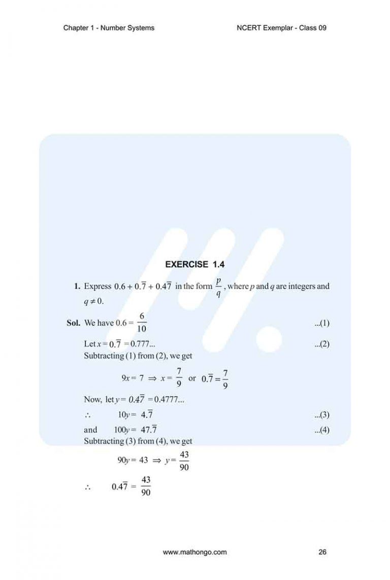 NCERT Exemplar for Class 9 Maths Chapter 1 – MathonGo