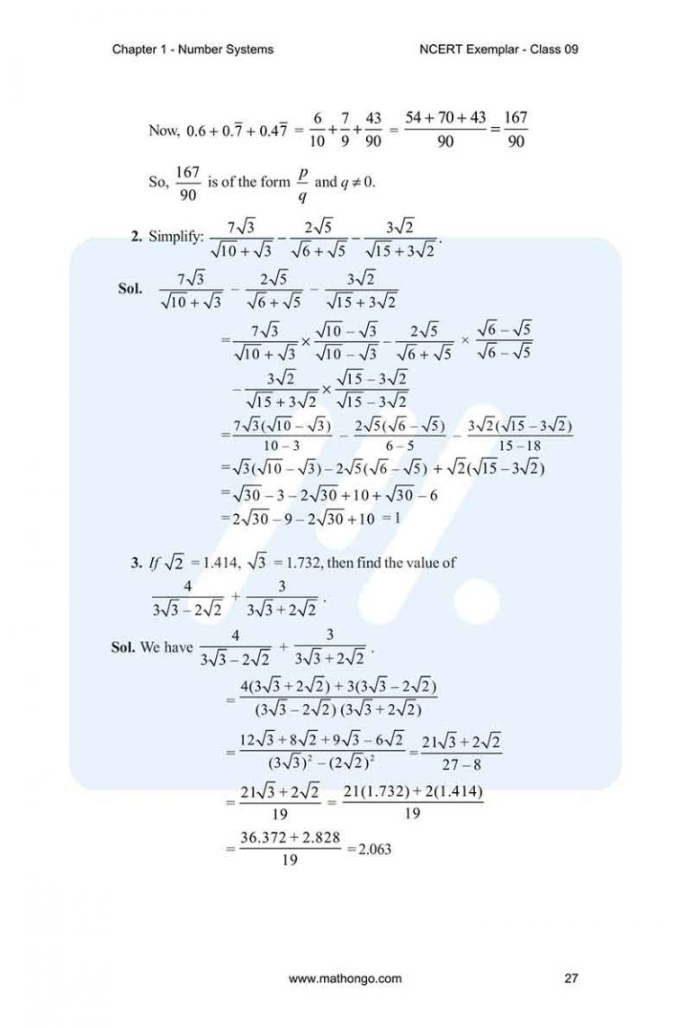 NCERT Exemplar for Class 9 Maths Chapter 1 – MathonGo