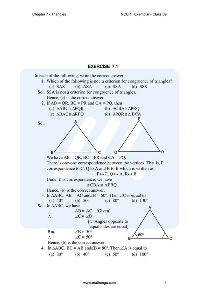 NCERT Exemplar for Class 9 Maths Chapter 7 – MathonGo