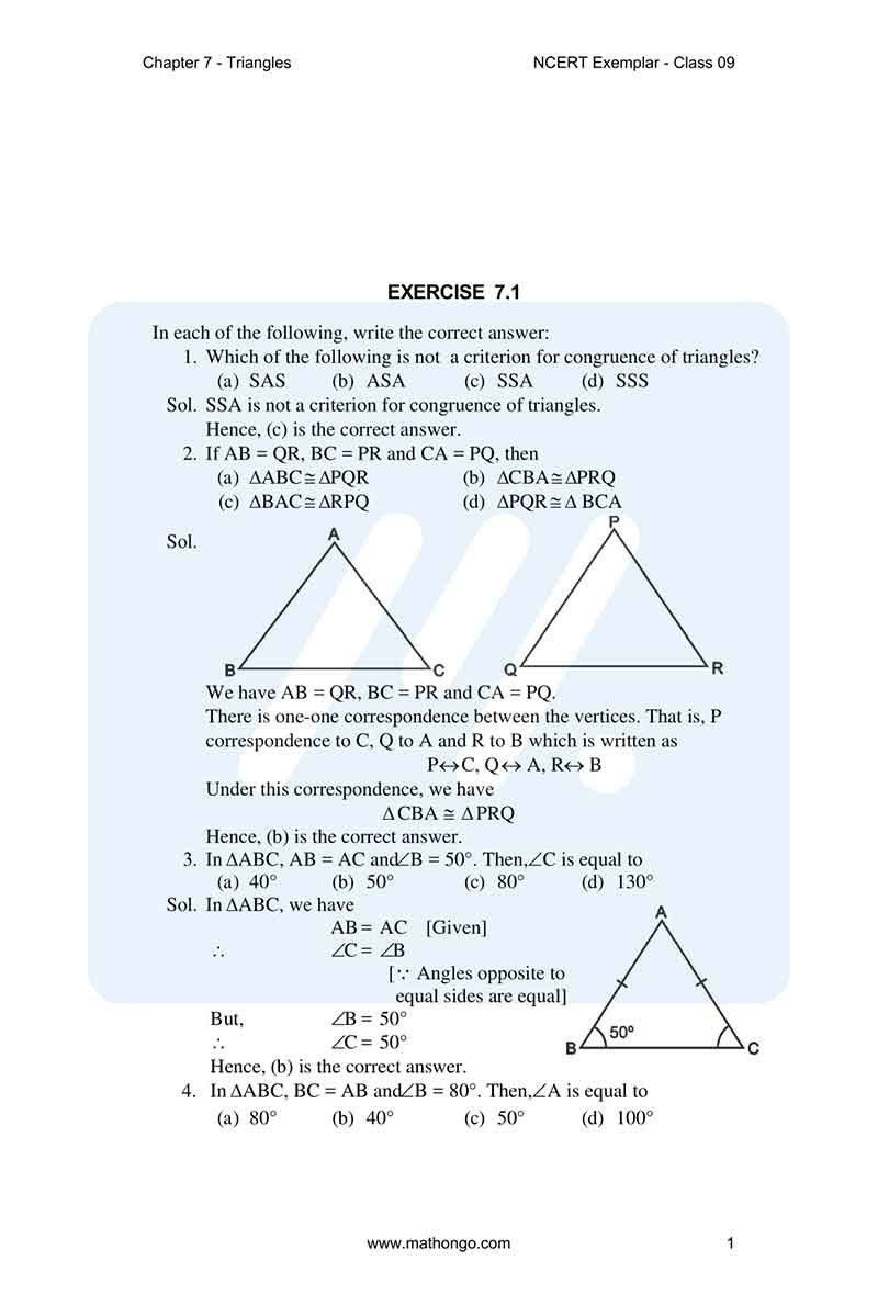 NCERT Exemplar for Class 9 Maths Chapter 7 – MathonGo