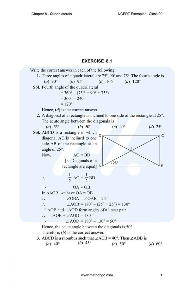 NCERT Exemplar for Class 9 Maths Chapter 8 – MathonGo