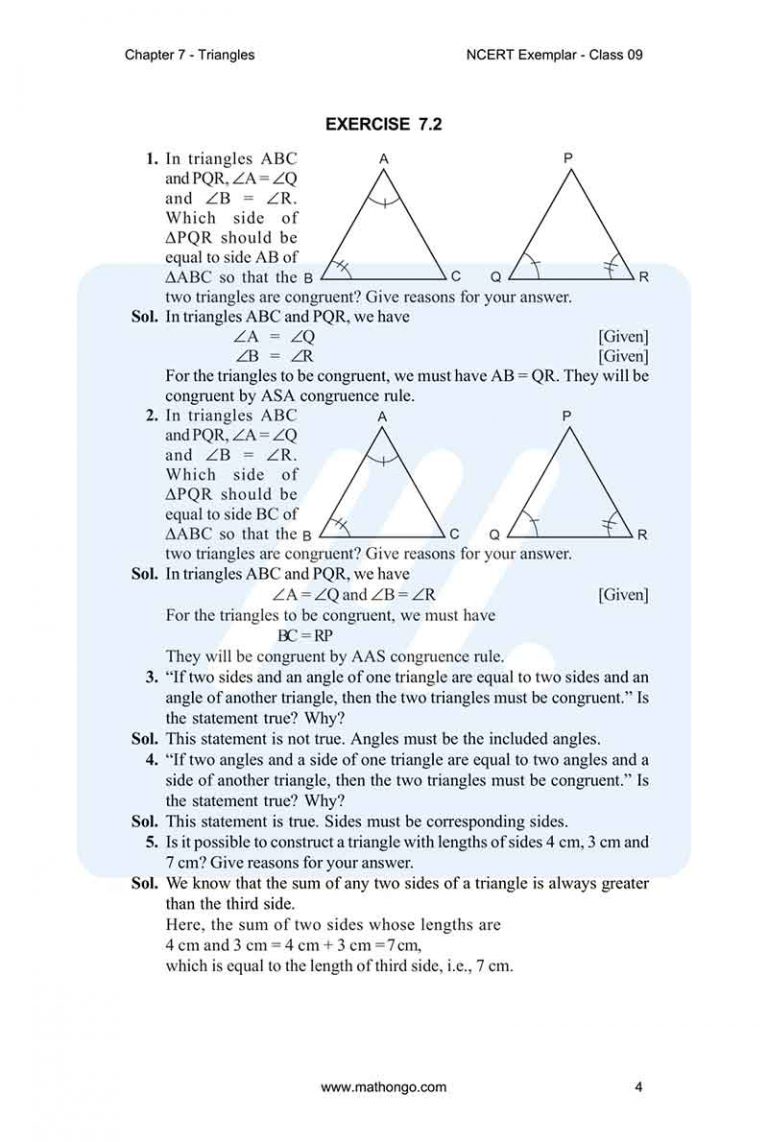 NCERT Exemplar for Class 9 Maths Chapter 7 – MathonGo
