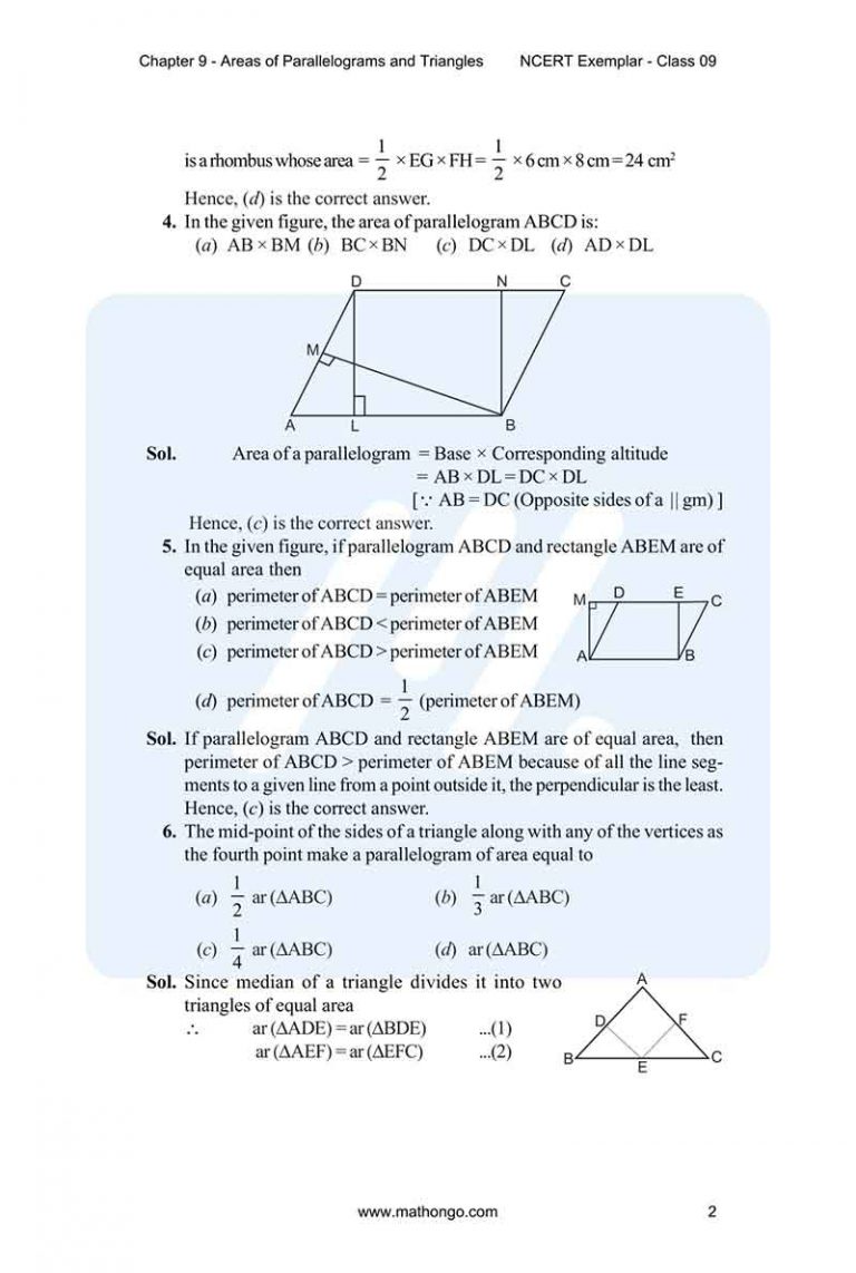 NCERT Exemplar for Class 9 Maths Chapter 9 – MathonGo
