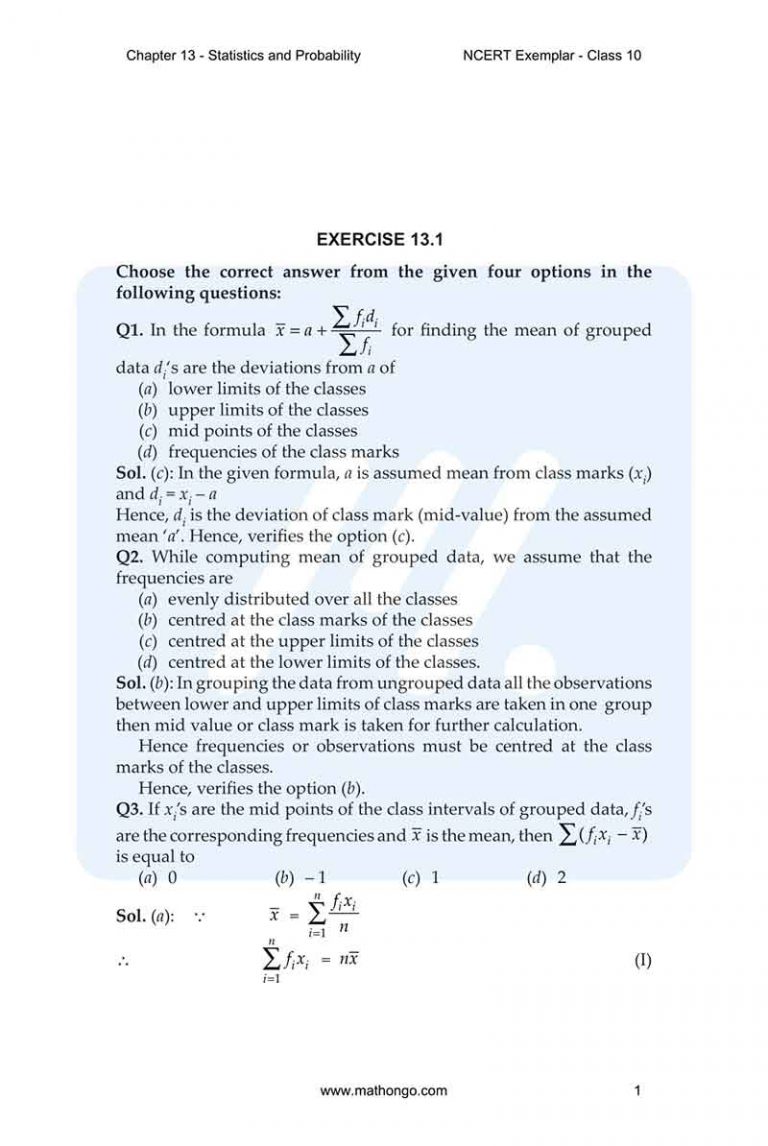 NCERT Exemplar for Class 10 Maths Chapter 13 – MathonGo