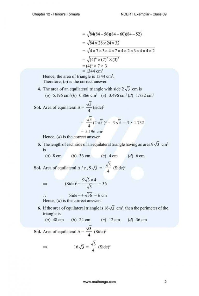 NCERT Exemplar for Class 9 Maths Chapter 12 – MathonGo