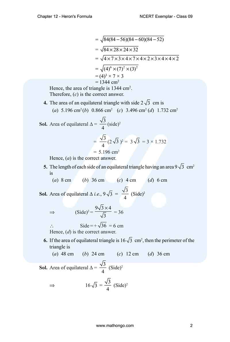 NCERT Exemplar for Class 9 Maths Chapter 12 – MathonGo