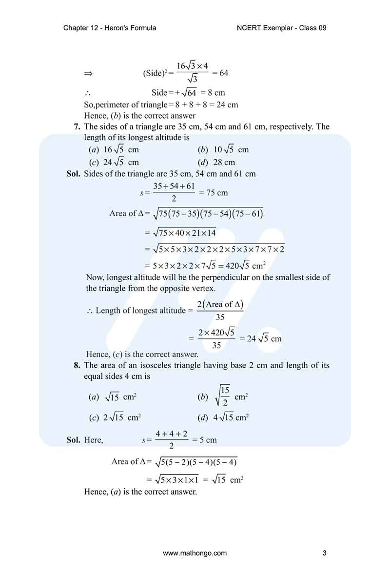 NCERT Exemplar for Class 9 Maths Chapter 12 – MathonGo