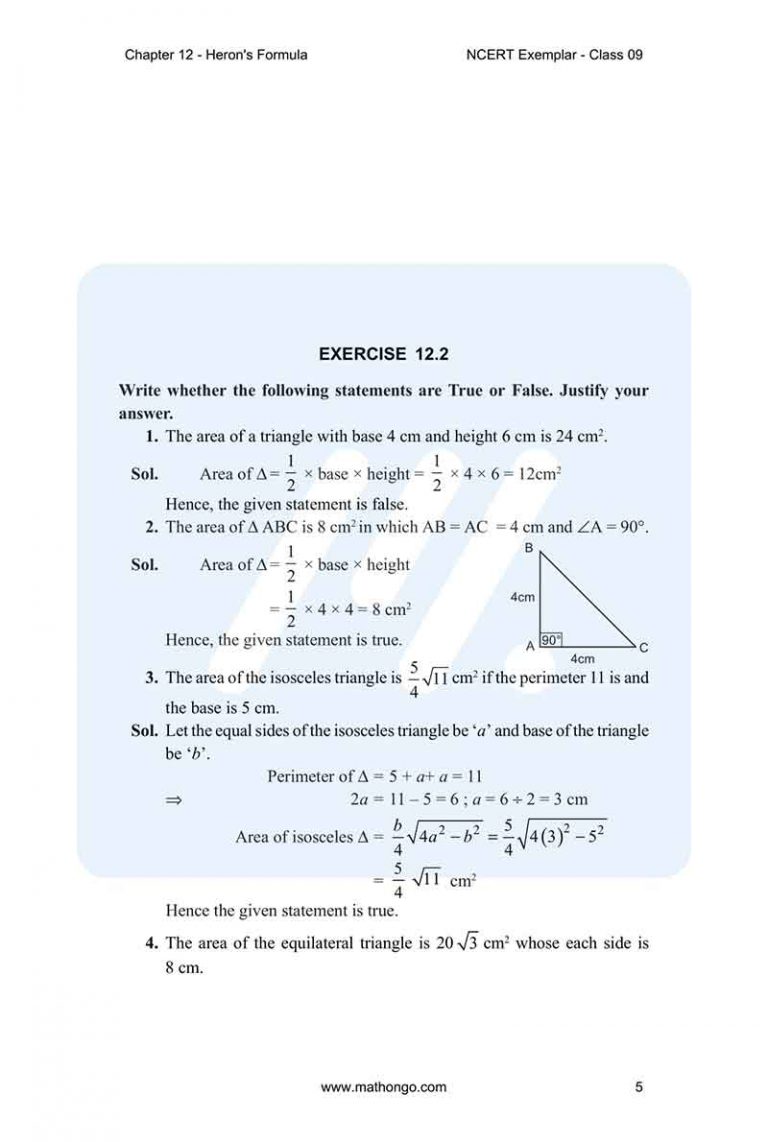 NCERT Exemplar for Class 9 Maths Chapter 12 – MathonGo