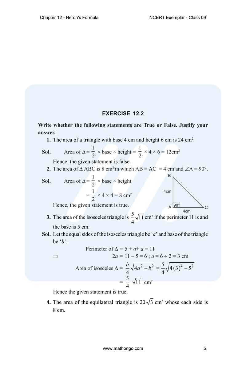 NCERT Exemplar for Class 9 Maths Chapter 12 – MathonGo