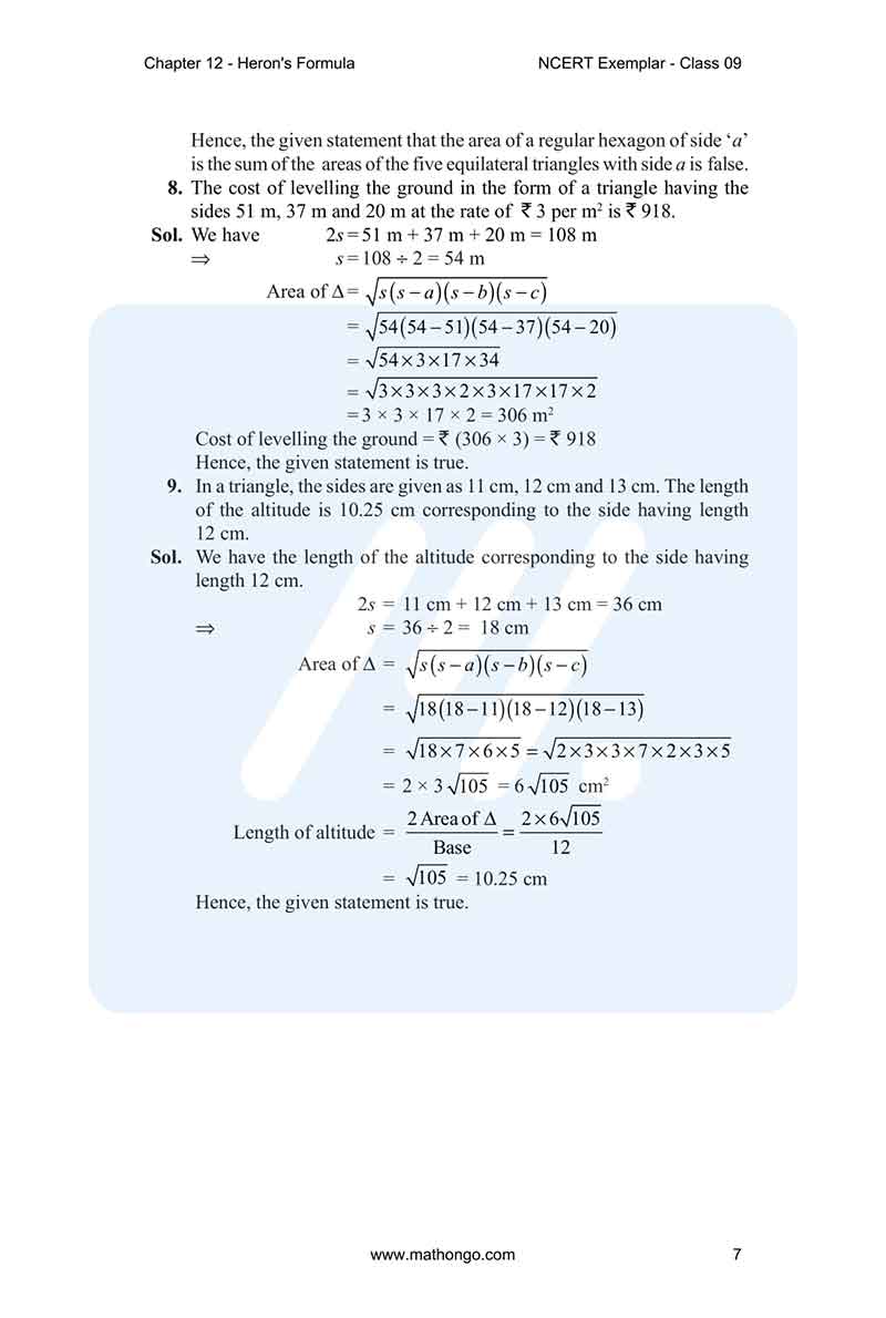 NCERT Exemplar for Class 9 Maths Chapter 12 – MathonGo