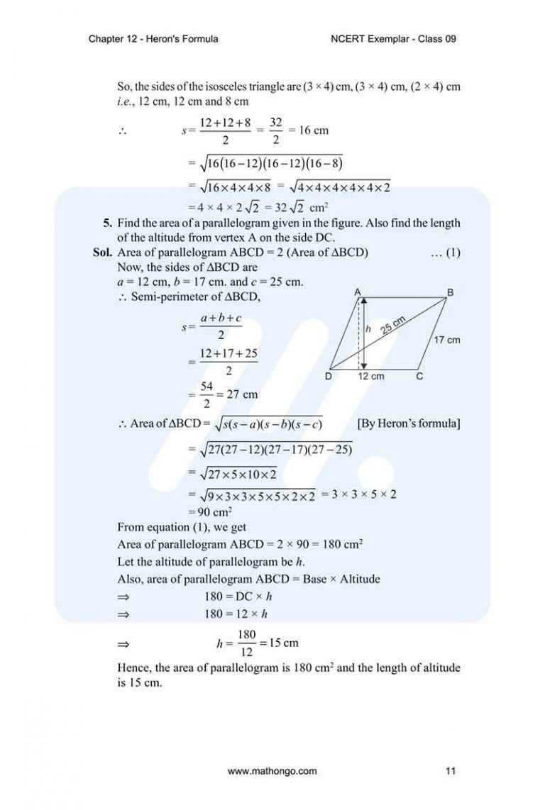 NCERT Exemplar for Class 9 Maths Chapter 12 – MathonGo
