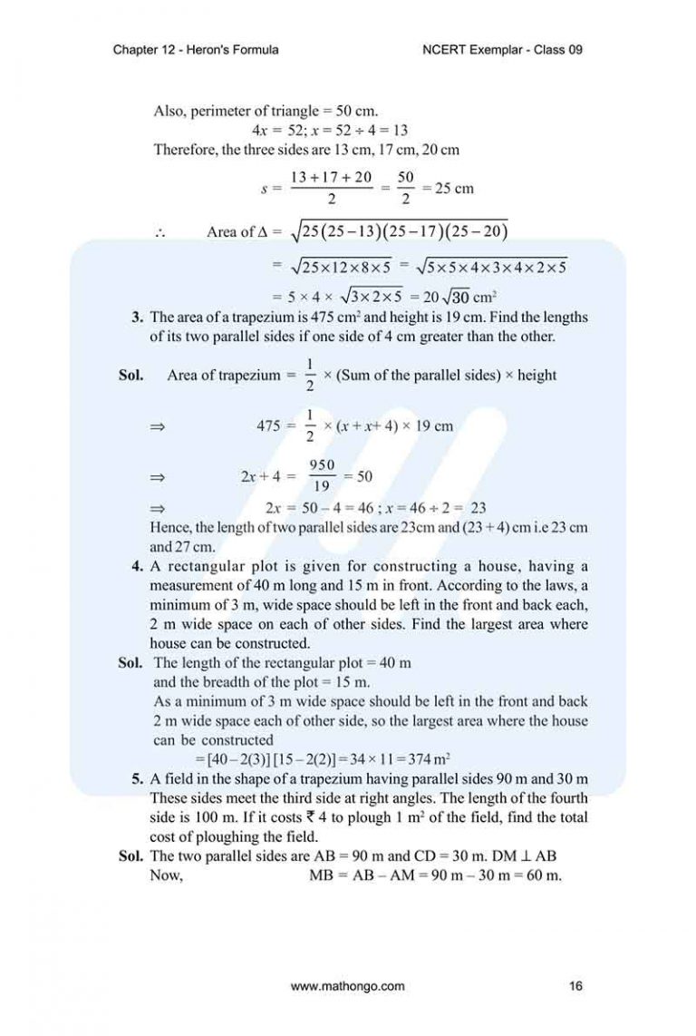 NCERT Exemplar for Class 9 Maths Chapter 12 – MathonGo