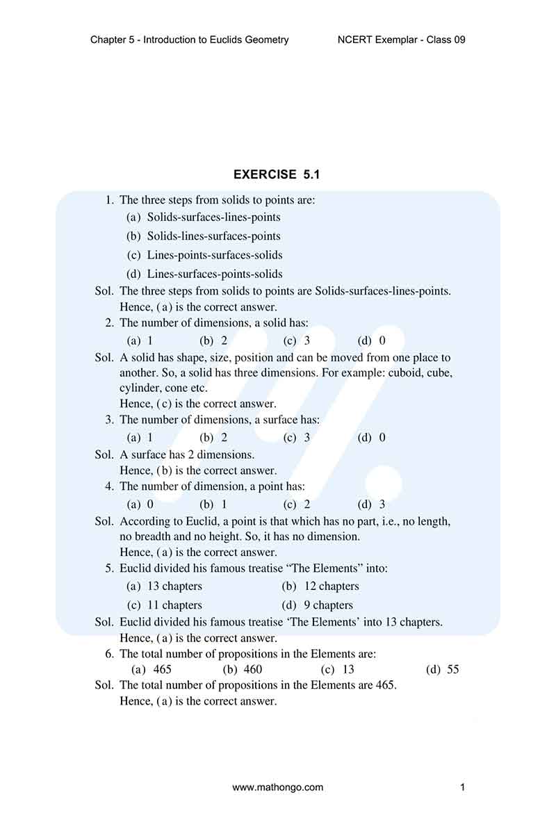 NCERT Exemplar for Class 9 Maths Chapter 5 – MathonGo