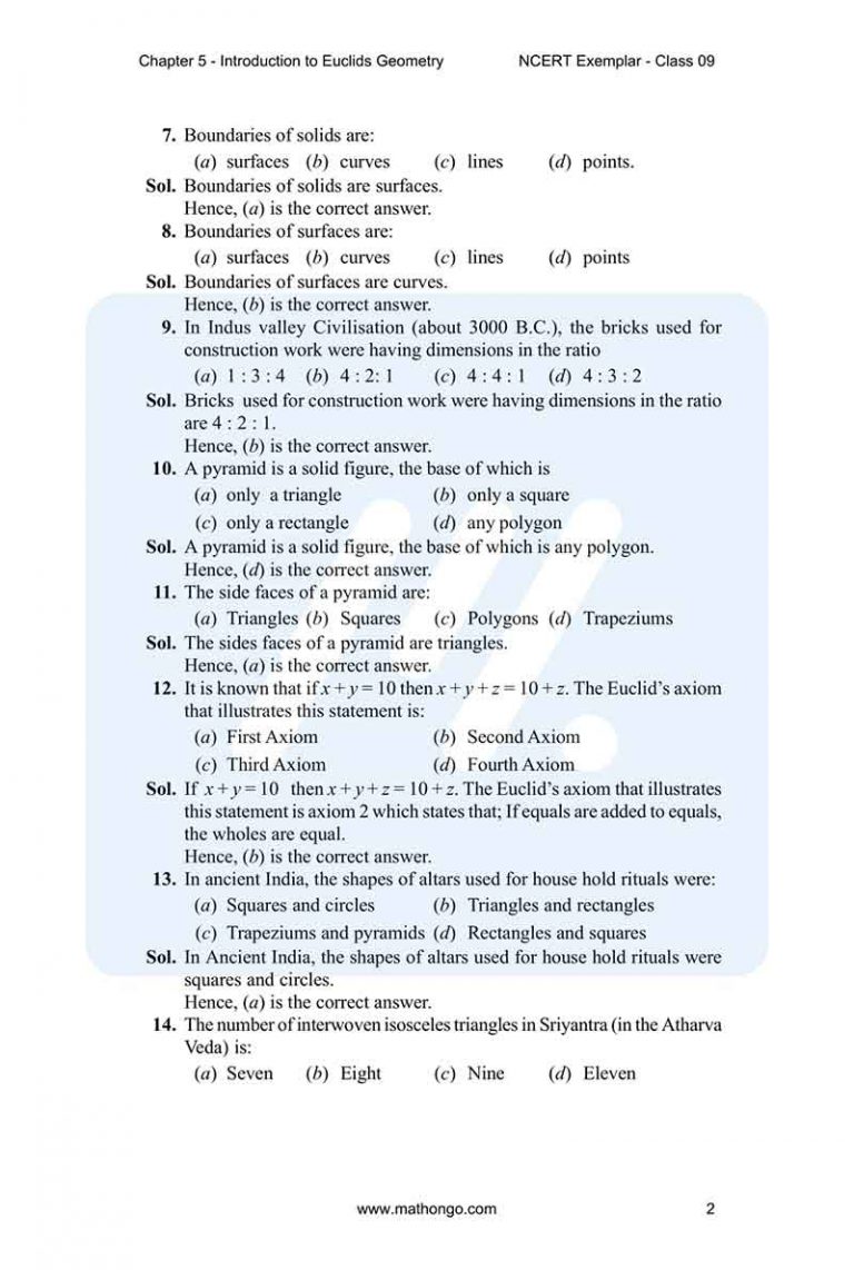 NCERT Exemplar for Class 9 Maths Chapter 5 – MathonGo