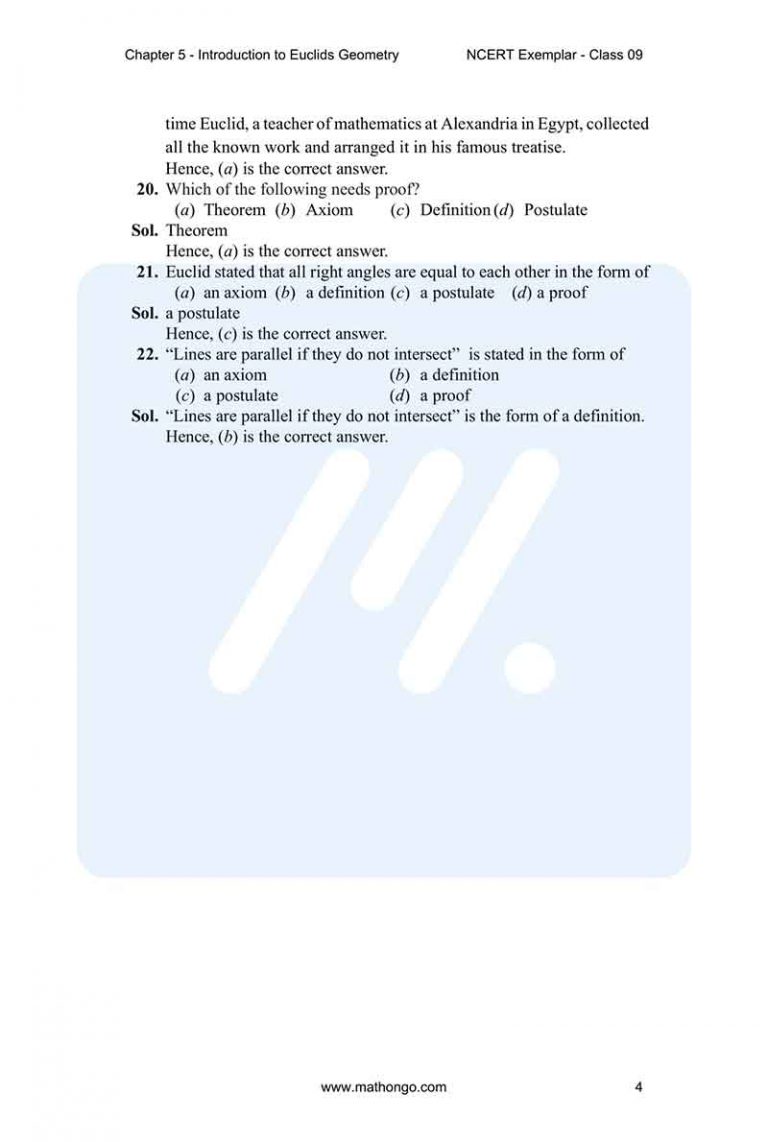 NCERT Exemplar for Class 9 Maths Chapter 5 – MathonGo
