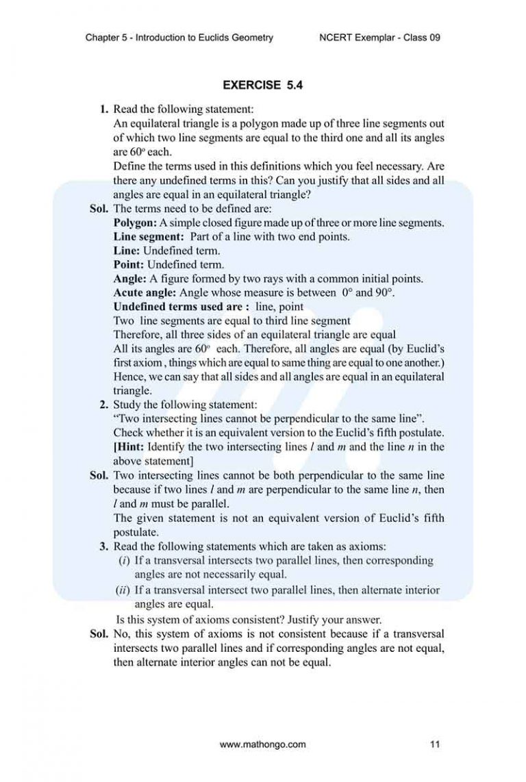 NCERT Exemplar for Class 9 Maths Chapter 5 – MathonGo