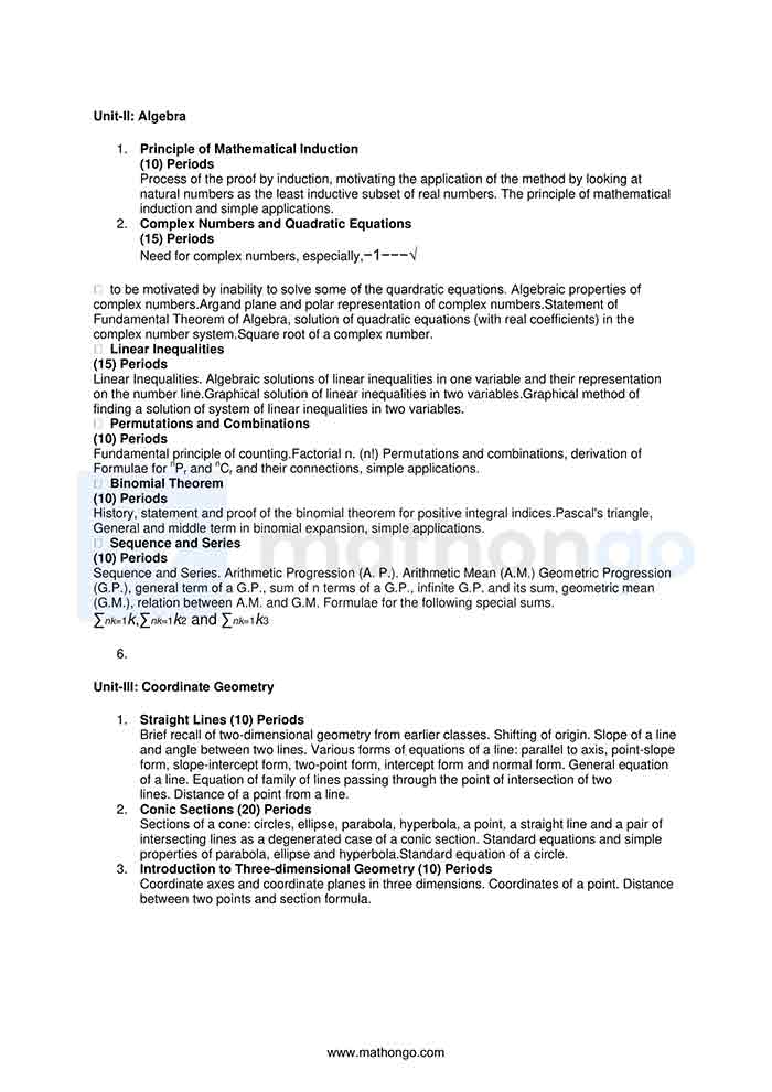 CBSE Syllabus For Class 11 Maths MathonGo CBSE Syllabus For Class 11 Maths MathonGo