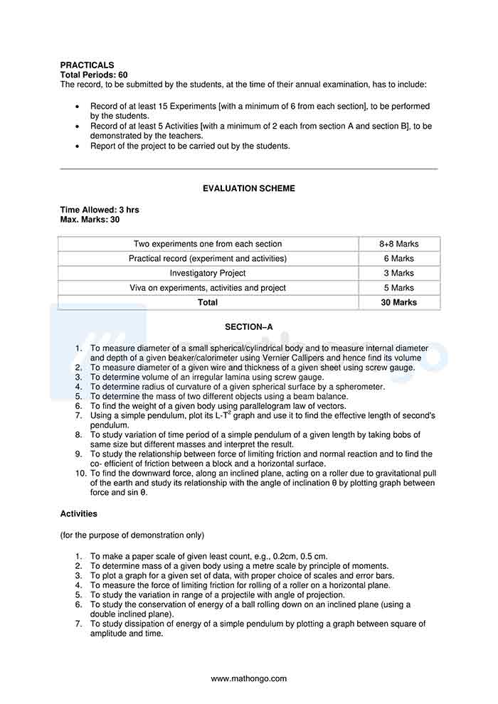 CBSE Syllabus For Class 11 Physics MathonGo