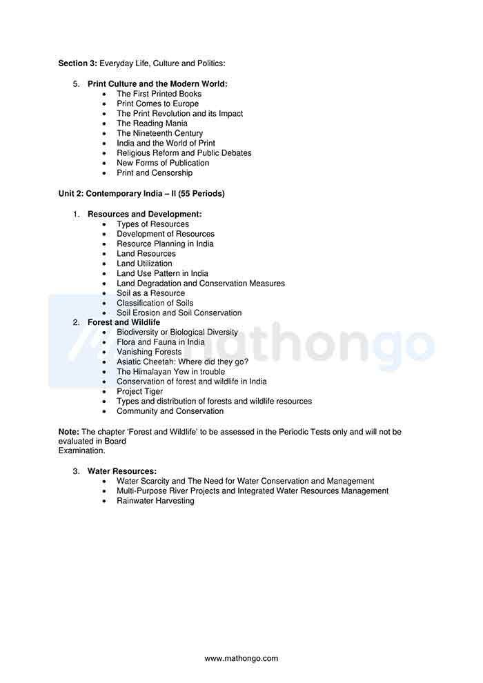 CBSE Syllabus For Class 10 Social Science MathonGo CBSE Syllabus For Class 10 Social Science MathonGo