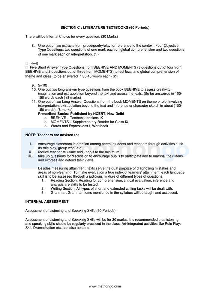 CBSE Syllabus For Class 9 English Language And Literature MathonGo