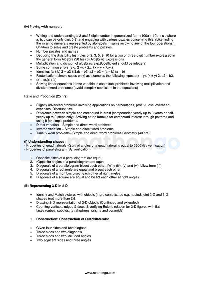 CBSE Syllabus For Class 8 Maths MathonGo