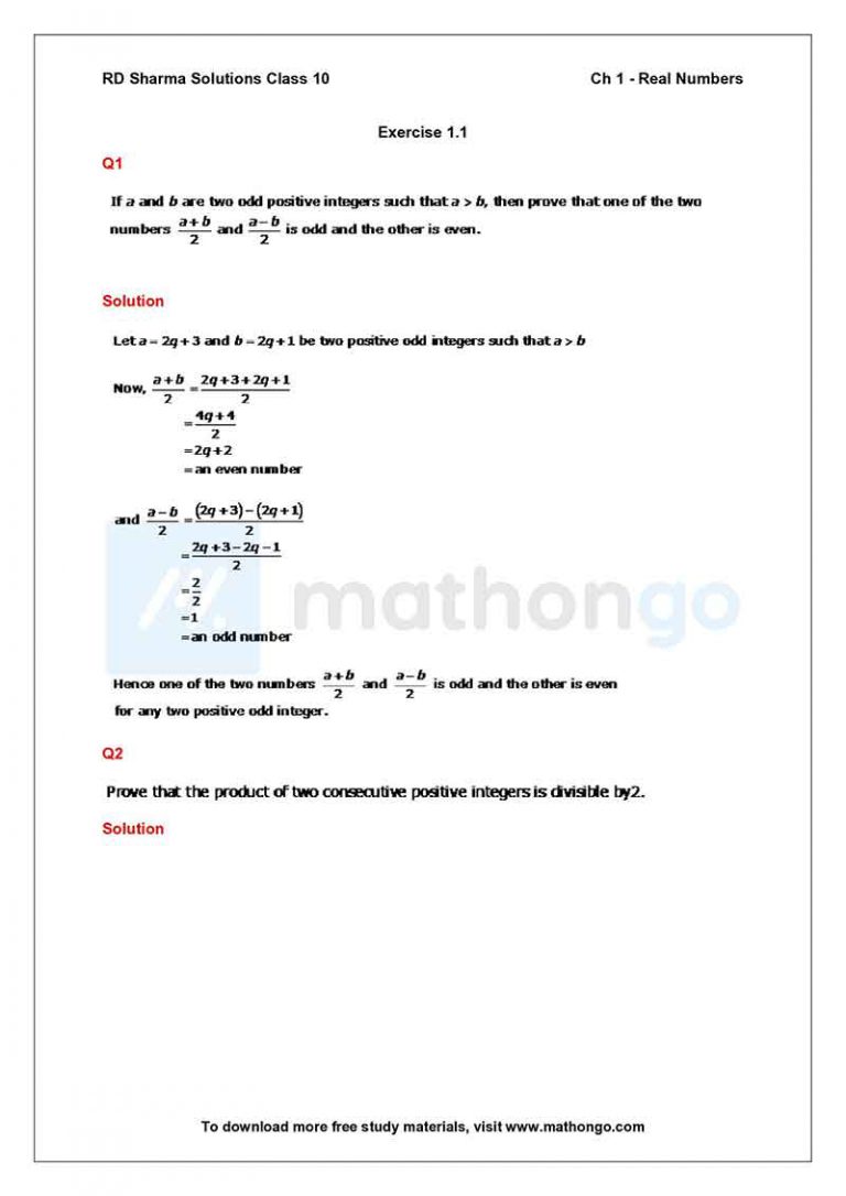 RD Sharma Class 10 Solutions Chapter 1 – Real Numbers – MathonGo