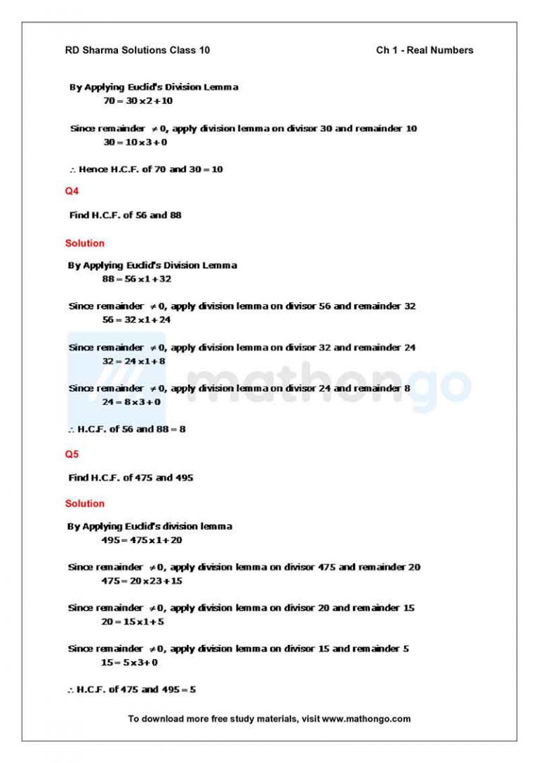 RD Sharma Class 10 Solutions Chapter 1 – Real Numbers – MathonGo