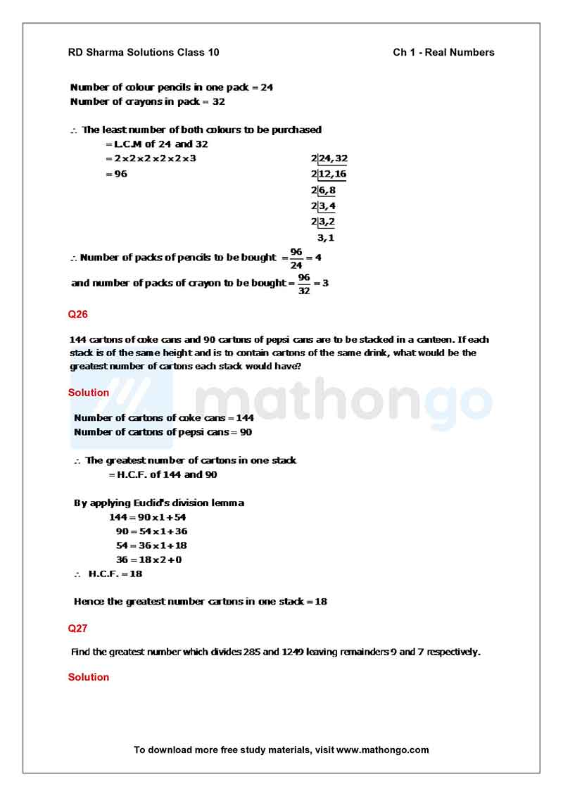 RD Sharma Class 10 Solutions Chapter 1 – Real Numbers – MathonGo