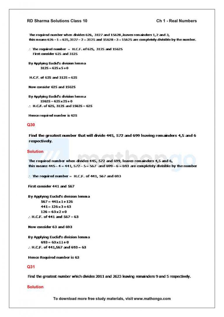 RD Sharma Class 10 Solutions Chapter 1 – Real Numbers – MathonGo