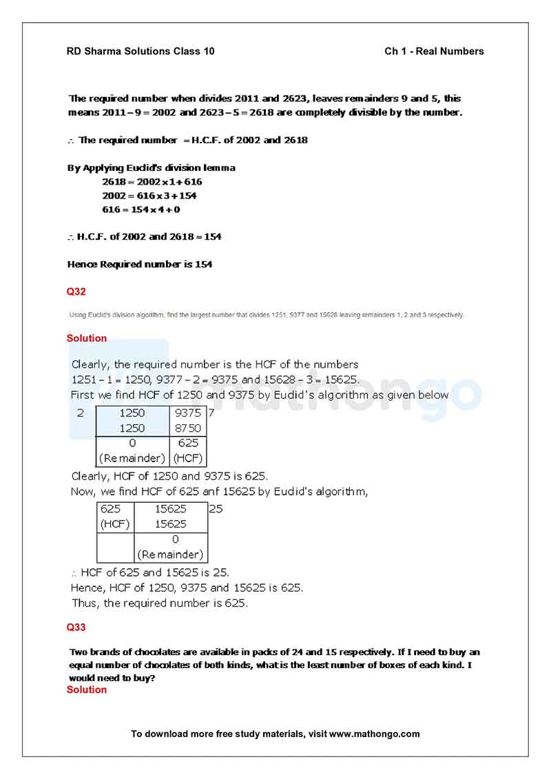 RD Sharma Class 10 Solutions Chapter 1 – Real Numbers – MathonGo